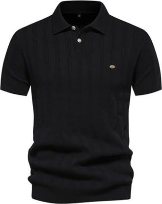 Generic Polo en tricot textur&eacute; &agrave; manches courtes pour homme - T-shirt de sport d&eacute;contract&eacute; d&eacute;t&eacute; 2025, Noir, L