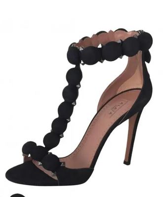 Alaia Black Suede T-Strap Bombe Sandals Size 36