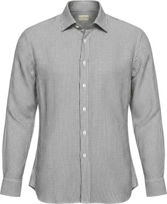 Xacus Homme, Chemises, Gris, Taille: 2XL Washed Linen Stripe Shirt