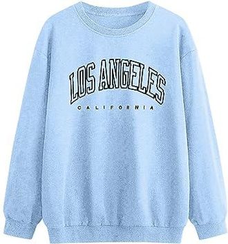 Generic T-shirt &agrave; manches longues et col rond pour femme pour entra&icirc;nement quotidien &agrave; la maison et en plein air, bleu clair, XXL