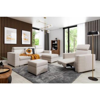 Fun M&ouml;bel Ecksofa inkl. Hocker und Sessel canton Stoff Liverpool Pearl Ottomane Rechts