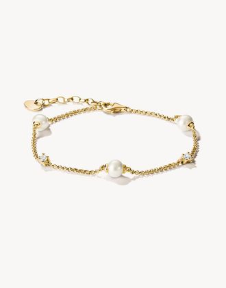 Thomas Sabo bracelet avec perles et zirconias blancs en or jaune, blanc-Dor&eacute;