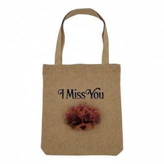 Fabulous Sac Shopping Tote Bag Aspect Lin - I Miss You Petit Chien Collage Vintage Illustration Art Humour Mignon - Sac de Courses Toile Epaisse 360g Beige Nat