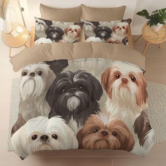 Generic Bettw&auml;sche Set Mehrfarbig Realistisch Cartoonhaft Niedlich Tier Hund Weich Bettbezug, 3teilig - 1 Bettw&auml;sche 135 x 200 cm und 2 Kissenbezug f&uuml;r Jugend