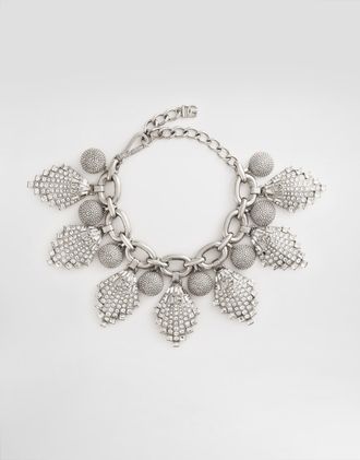 Dolce & Gabbana Gro&szlig;e Halskette Mit Kette Und Strassbesatz Und Dg-logo - Frau Bijoux Silber Metall Onesize