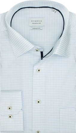 Eterna Herren Langarm Hemd Comfort FIT | Dynamic Cotton | Karo Hellblau | 100% Baumwolle | Kentkragen Gr. 48