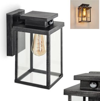 HOFSTEIN Außenwandleuchte Tieva m. Bewegungsmelder, moderne Wandlampe, Metall/Glas in Schwarz/Silber/Klar, eckige Wandleuchte, E27, Außenleuchte m. Lichteffekt