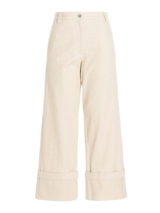 Moncler Flared Denim with Zipper Jeans - White