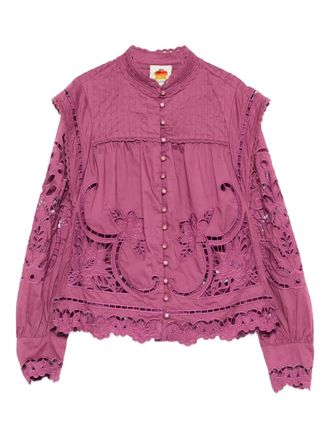 Farm Rio floral-cut-out scalloped shirt - Violett