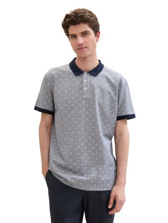 Tom Tailor Herren Basic Piqué Poloshirt mit Alloverprint, navy orange slice design, XL