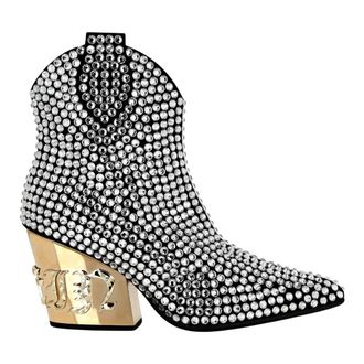 Philipp Plein Femme, Chaussures, Multicolore, Taille: 37 EU CowBoy Bottes &agrave; Talons Mi-Hauts avec Cristaux