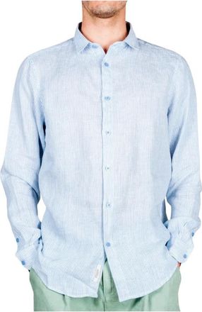 Gianni Lupo Homme, Chemises, Bleu, Taille: M Camicia Misto Lino riga stretta Gl7828S