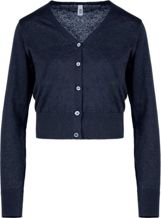 Bomboogie Femme, Pulls, Bleu, Taille: 42 FR Linen and cotton cardigan