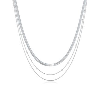 Elli Halsketten - Halskette Layer 3-reihig Flach Rund Kugelkette 925 - Gr. unisize - in Silber - f&uuml;r Damen