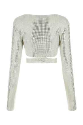 ADĀMO Andrea Adamo Womens Embellished Viscose Blend Top White Maglie