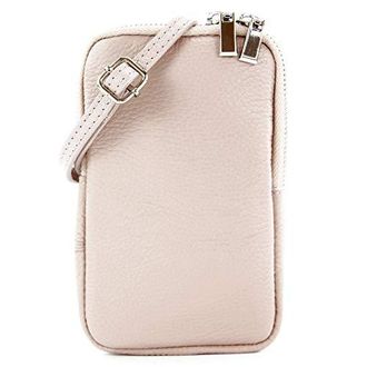 modamoda.de T197 - ital. Leder Umh&auml;nge- / Handytasche Klein, Couleur:rose Beige