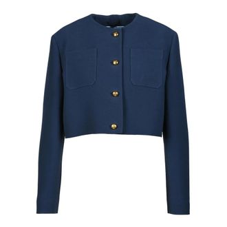 Prada Wolle Seide Tricotina Knopf Gef&uuml;tterte Jacke - - Jackets - Damen - Blau - L