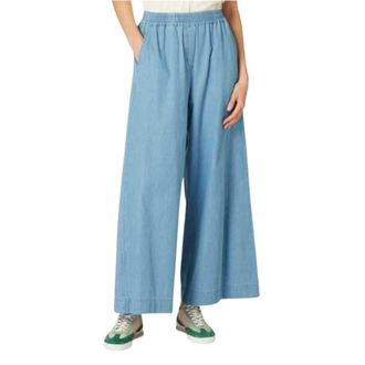 Paul Smith Femme, Pantalons, Bleu, Taille: 40 FR Pantalon large cropped en chambray