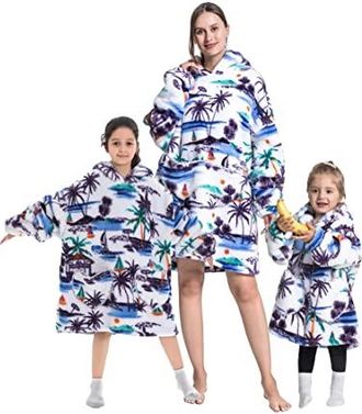 Minetom Hoodie Unisexe Couverture Polaire Sweats &agrave; Capuche Adulte Enfants Hiver Pull Doux Chaud Oversize Flanelle Sweatshirt Bleu Taille Unique