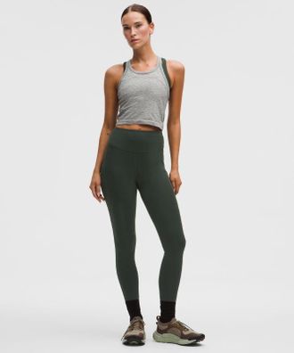 lululemon Fast and Free Leggings aus Fleece mit hohem Bund Taschen f&uuml;r Frauen - 71 cm - Gr&ouml;&szlig;e 10 in Rainforest Green