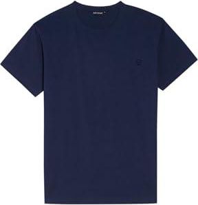 Arthur Tee-Shirt Homme Marine - Haut de Pyjama Homme - Col Rond et Manches Courtes - Coton Issu de lagriculture Biologique - Marine - Taille XL