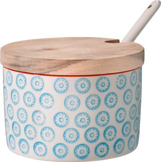 Bloomingville Salztopf mit Löffel und Deckel Emma, hellblau, Keramik