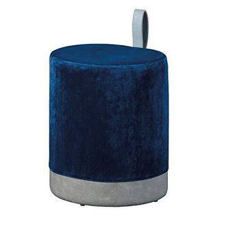 Inter Link SAS Maisonetstyles Pouf 38x32,5x43 cm en Velours Bleu et Gris