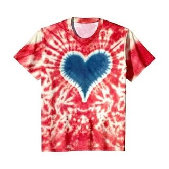 Generic Chemises de Saint-Valentin 2026 pour femmes, t-shirt tie dye en forme de coeur, t-shirt d&eacute;contract&eacute; &agrave; manches courtes pour amoureux, bordeaux, XXL