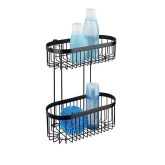 WENKO Wandregal 2 Etagen Classic Plus Black, Wand Badregal mit hochwertigem Rostschutz, 26,5 x 33 x 14,5 cm, Schwarz