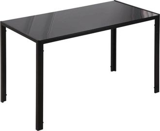 HOMCOM Table &agrave; manger pour 4 personnes, table de cuisine avec plateau en verre tremp&eacute; et pieds en m&eacute;tal, 120x60x75cm, noir-Noir