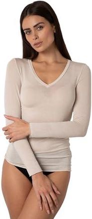 Lovable avec col en V Profond et Finitions Invisibles - Modal et Cachemire &eacute;lastique - Respirant, Chaud et Doux - Tricot &agrave; Manches Longues pour Femme (Paquet 