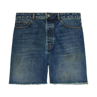 Palm Angels Indigo Blaue Denim Shorts mit Logo Patch - - Shorts - Herren - Blau - W34