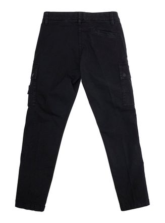 Stone Island Boys Black Cargo Pants With Logo Patch Cotton Trousers