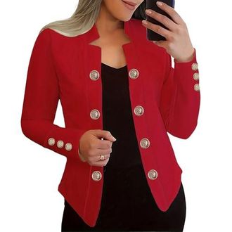 Generic Robe blazer décontractée ouverte sur le devant à double boutonnage, coupe ajustée, manches longues, blazer à revers cranté pour le travail et le burea