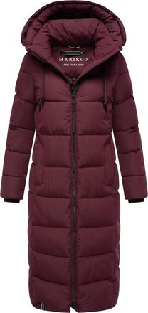 Marikoo Damen Wintermantel warmer Steppmantel lang mit abnehmbarer Kapuze Nadeshikoo XVI Wine Gr. XXL