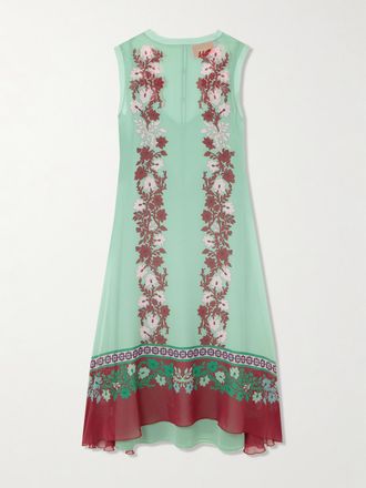 La DoubleJ Maria Midikleid Aus Seide Mit Print - Gr&uuml;n