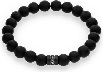 s.Oliver Herren Bracelet - Armband in Beadsoptik - IP Schwarz - Textilband verstellbar bis 22 cm - wasserfest & hautfreundlich