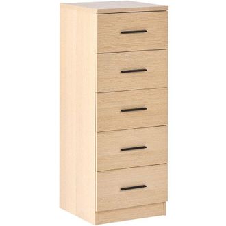 Beliani Commode Scandinave en MDF &agrave; 5 Tiroirs Meuble de Rangement Marron Clair Kitimat