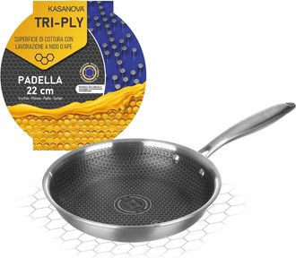 KASANOVA Antihaft-Pfanne Tri-ply, Wabenmuster-Beschichtung, für den Ofen und alle Kochfelder geeignet. (22 cm)