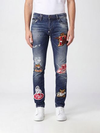 Philipp Plein Jean skinny en denim de coton &agrave; effet us&eacute;