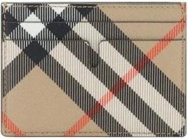 Burberry Homme, Accessoires, Beige, Taille: ONE Size Check Card Holder Leather Wallet