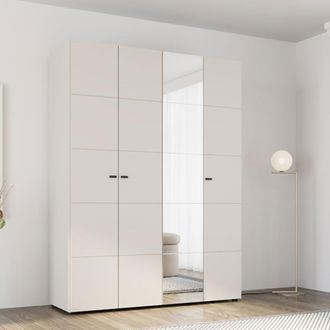 Dmora Guardaroba Grande Ifrane, Armadio Camera Da Letto Appendiabiti, 4 Ripiani, 6 Vani, 155x208h Cm Bianco Crema