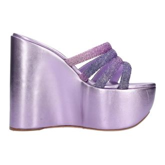 Casadei Femme, Chaussures, Violet, Taille: 37 EU Mules Zeppa en Cuir et Strass