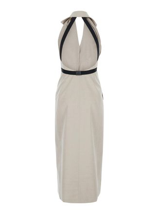 Max Mara Womens Dress With Notched Lapels And Open Back - Beige Cotton