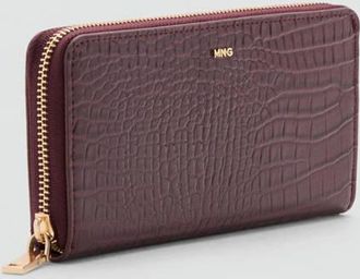 Mango Grand portefeuille effet croco brillant bordeaux - Femme - Taille unique - MANGO