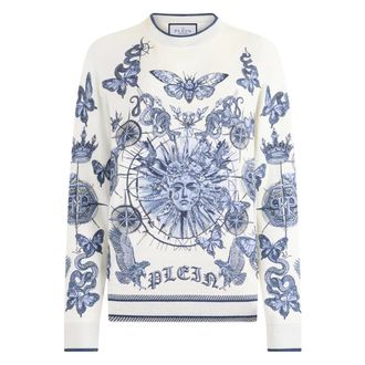 Philipp Plein Rundhalspullover Butterfly Tattoo - - Knitwear - Damen - Blau - M