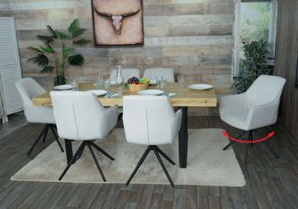 Mendler 6er-Set Esszimmerstuhl HWC-L79, K&uuml;chenstuhl Lehnstuhl Stuhl Armlehnen, drehbar Auto-Position Stoff/Textil - Creme-beige