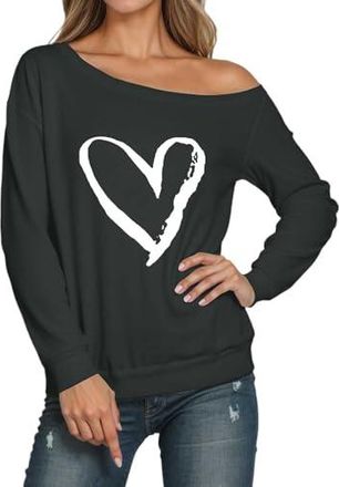 Generic T-shirts graphiques surdimensionn&eacute;s &agrave; manches longues pour la Saint-Valentin 2026, gris fonc&eacute;, XL