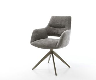 DELIFE Drehstuhl Yago-Flex mit Armlehnen Boucl&eacute; Soft Schlamm Kreuzgestell breit Effektfinish Titan 360&deg; drehbar Wippfunktion Taschenfederkern, Esszimmerst&uuml;hl