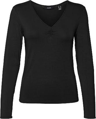 Vero Moda Vmalberte Ls V-Neck Top JRS Noos T-Shirt Manches Longues, Noir, XS Femme